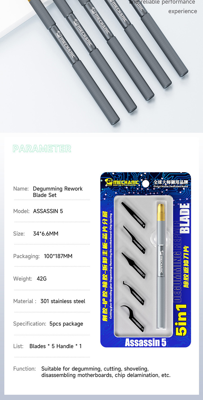 MECHANIC Assasin 5 Blade Set BGA Maintenance Knife For Phone CPU CHIP ...
