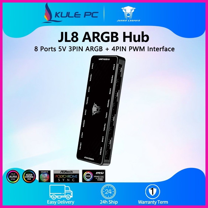 Jungle Leopard JL8 ARGB PWM CPU Fan Hub 8 Ports 5V 3PIN Motherboard Light Sync 4PIN PWM ...