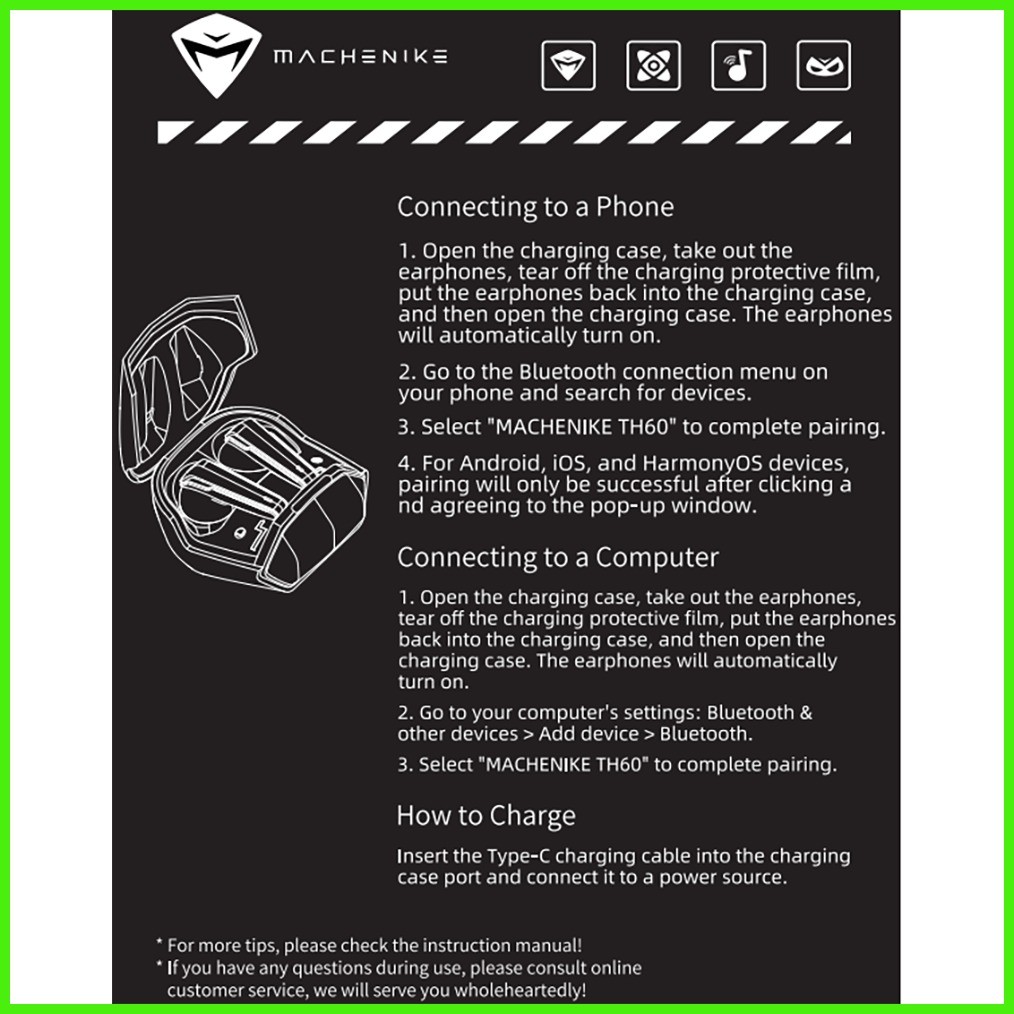 Machenike TH60 Bluetooth 5.4 Wireless Earphones TWS In-Ear Earbuds 4 ...