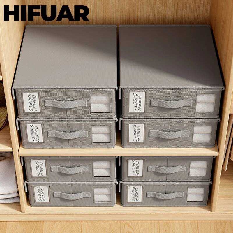 Y Bed Sheet Clothes Box Organizer With Cover Foldable Linen Closet ...