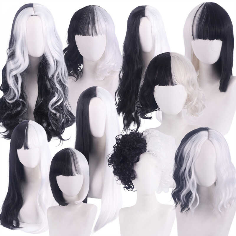 Cosplay Wig 101 Loyal Dog Cruella de Vil Black and White Witch Color ...