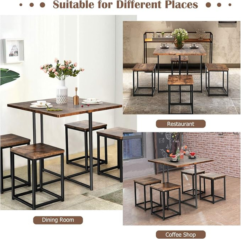 Solid Wood Dining Table Set With 4 Seaters Heavy Duty Wooden Metal ...