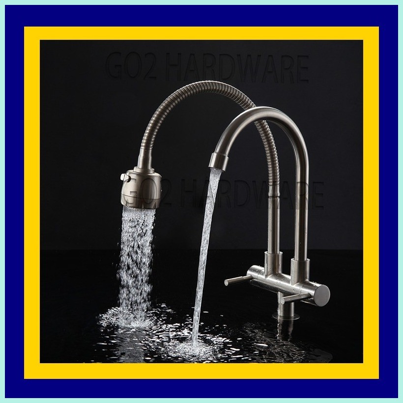 Best Stainless Steel 304 Double Dual Kitchen Faucet , COD | Shopee ...