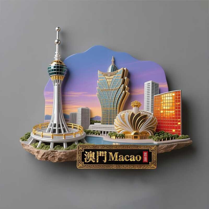 Chinese Style Macau Tourist Tower Metal Magnetic Stickers Refrigerator ...