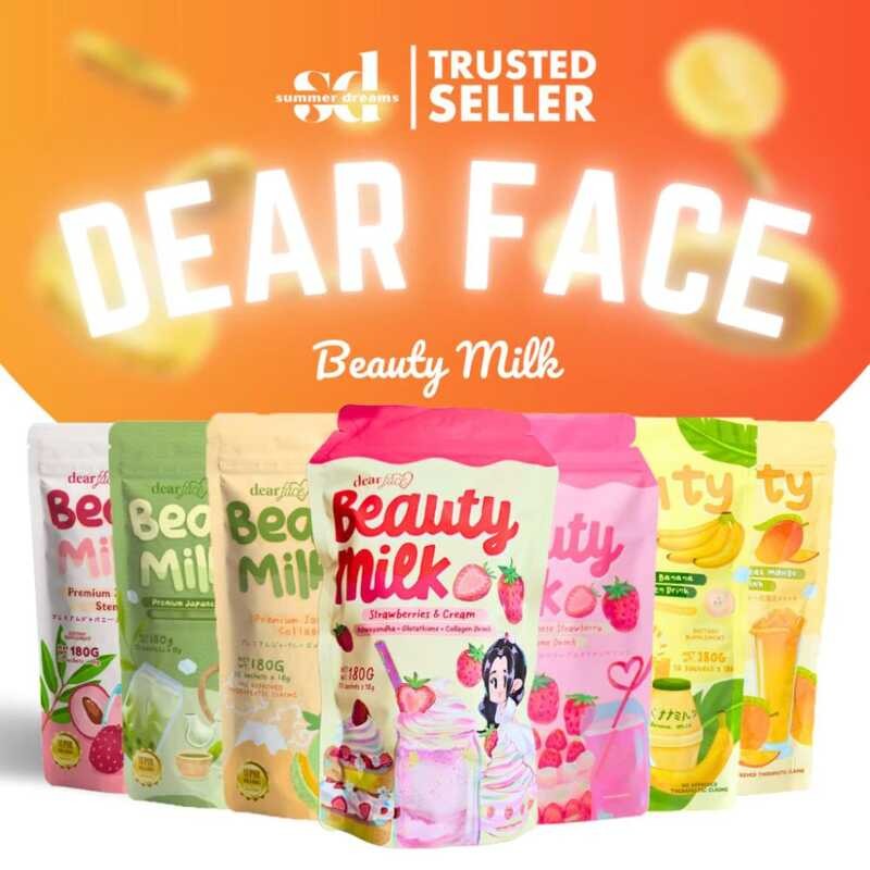 Dear Face Beauty Milk Collagen Drink, Strawberry, Lychee, Mango, Bean ...
