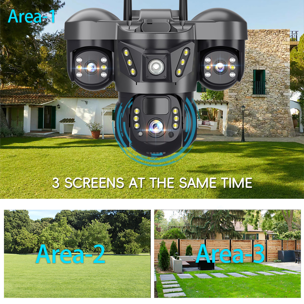 VTS29 CCTV Camera 3Lens Outdoor V380 4g/ wifi Solar 10x zoom Night ...