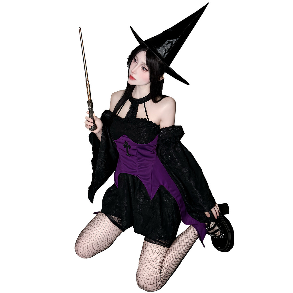 2025 Halloween Costume Magic Witch Costume Dark Goth Cross Cos Witch ...