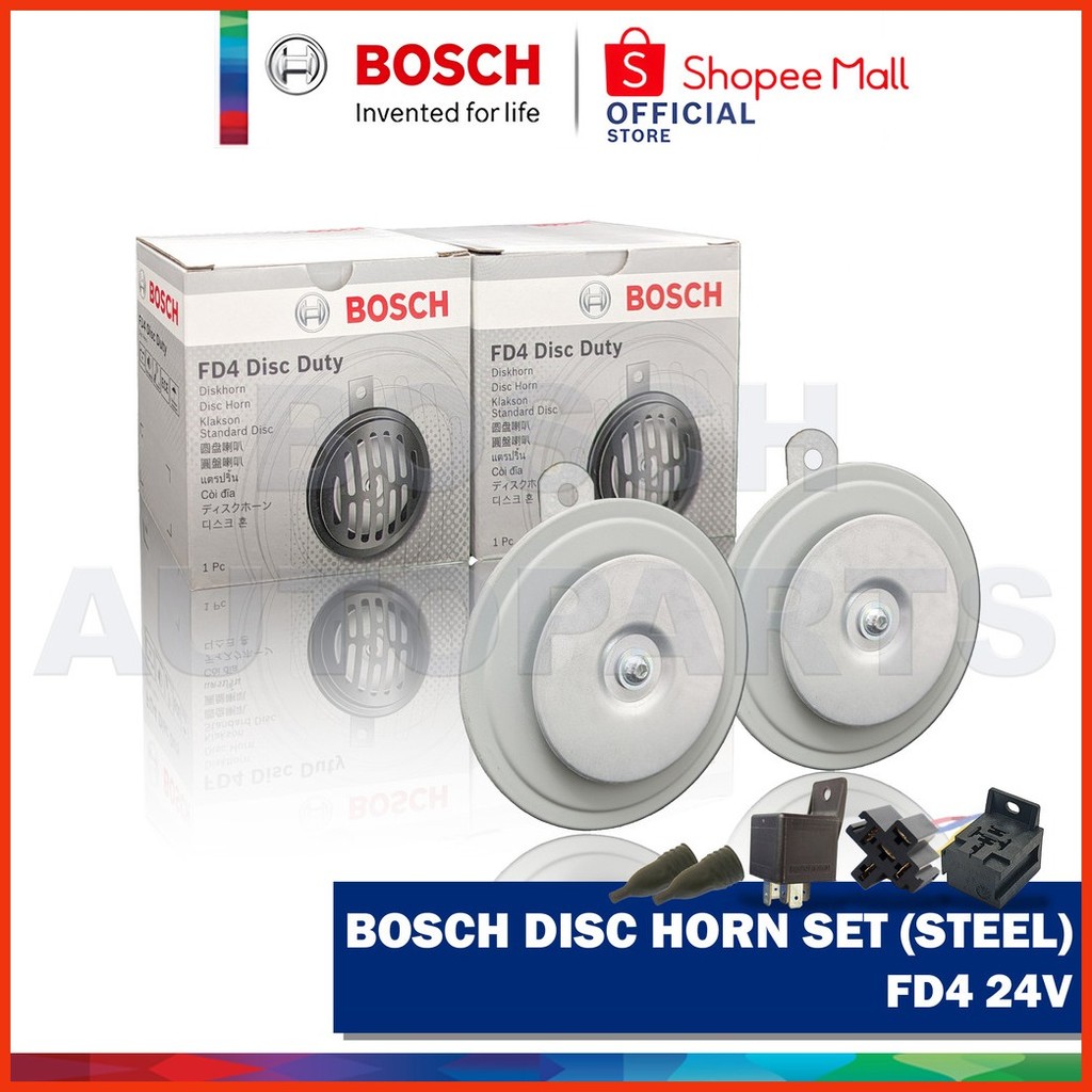 BOSCH DISC HORN SET FD4 24V W/ ORIGINAL BOSCH RELAY and RELAY BRACKET ...