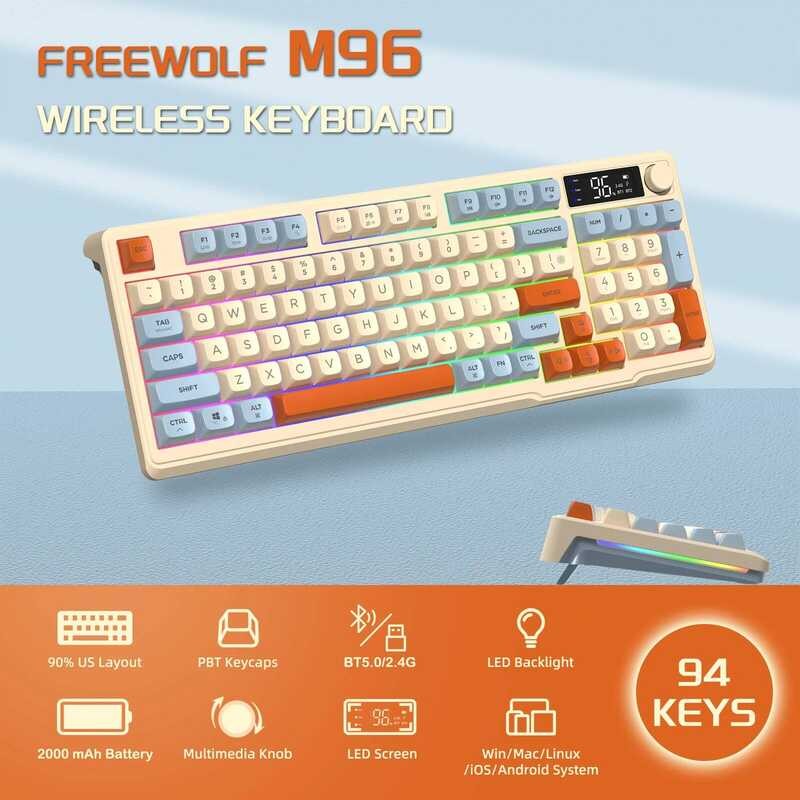 ZIYOU Wireless Gaming Keyboard With Display Screen & Knob, Bluetooth/2 ...
