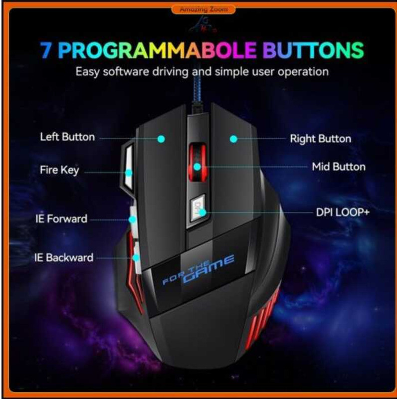 Professional Wired Gaming 7 Button 5500 DPI LED Optical USB Gamer ...