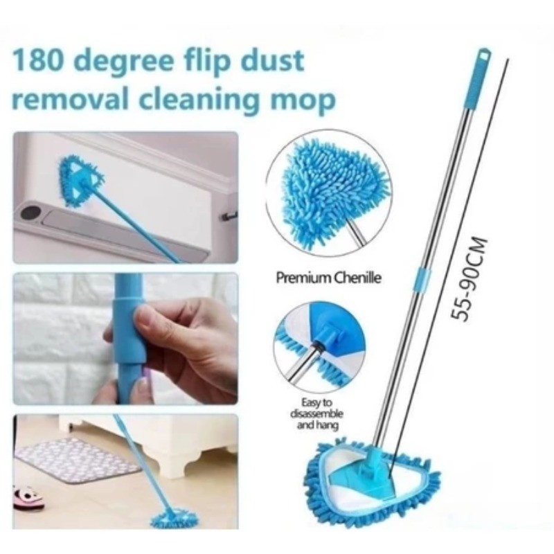 Retractable Triangle Mop 180° Rotatable Cleaning Mop Wall Ceiling Floor ...