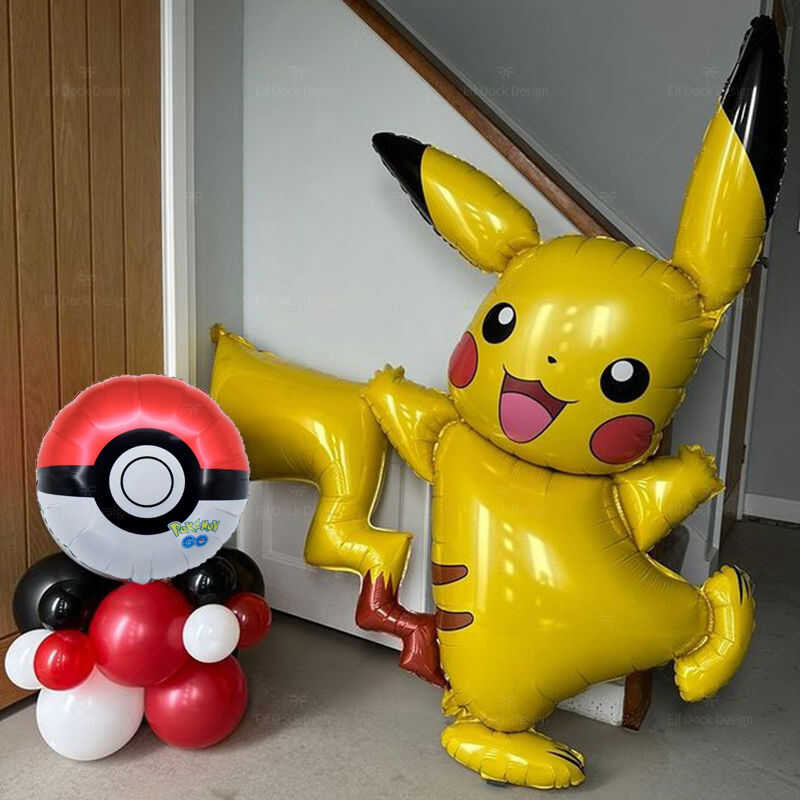 20Pcs Cartoon Pikachu Theme Foil Balloons Set Red Black Latex Balloon ...