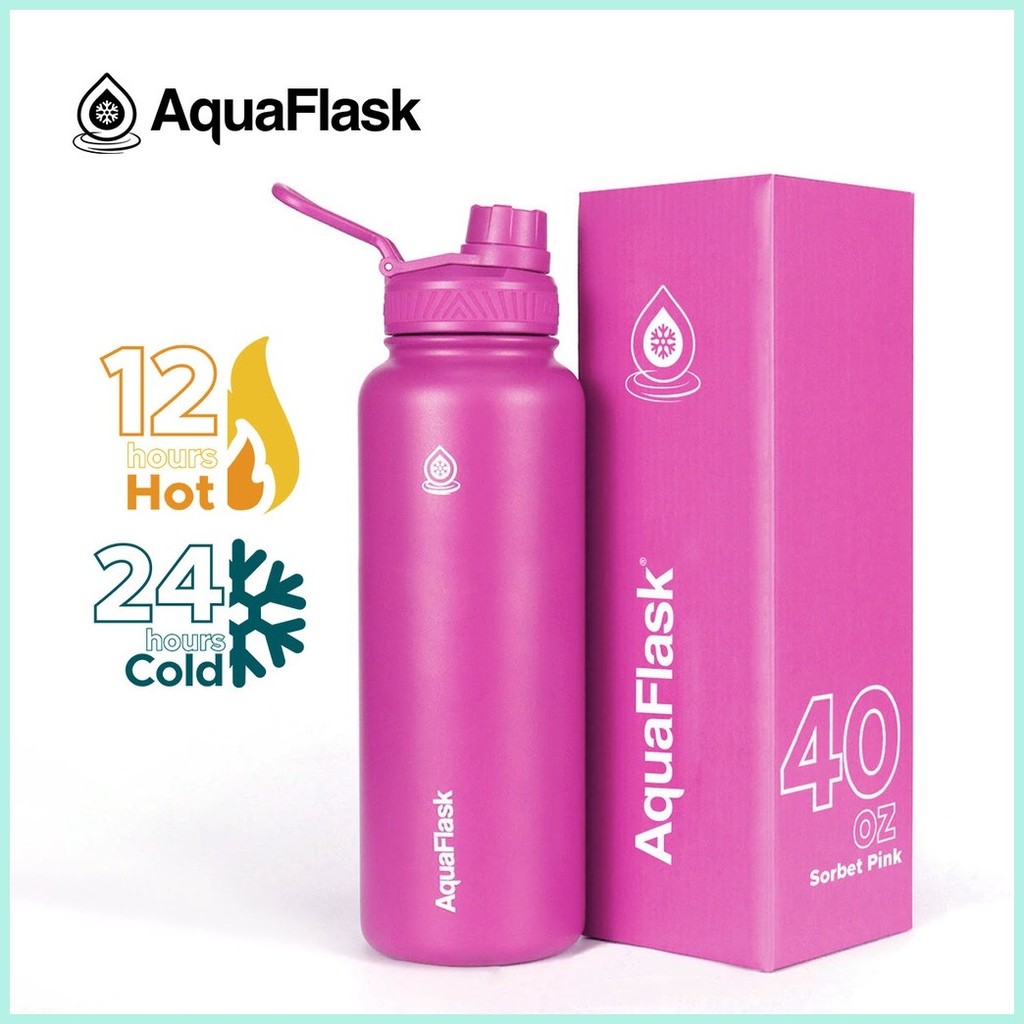 Aquaflask 40oz Sorbet Pink Wide Mouth with Spout Lid Vacuum Insulated ...