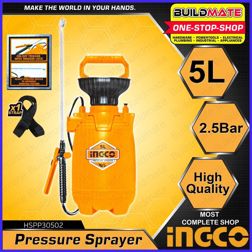 BUILDMATE Ingco 5L Water Sprayer Pressure Hand Pump Misting Spray ...