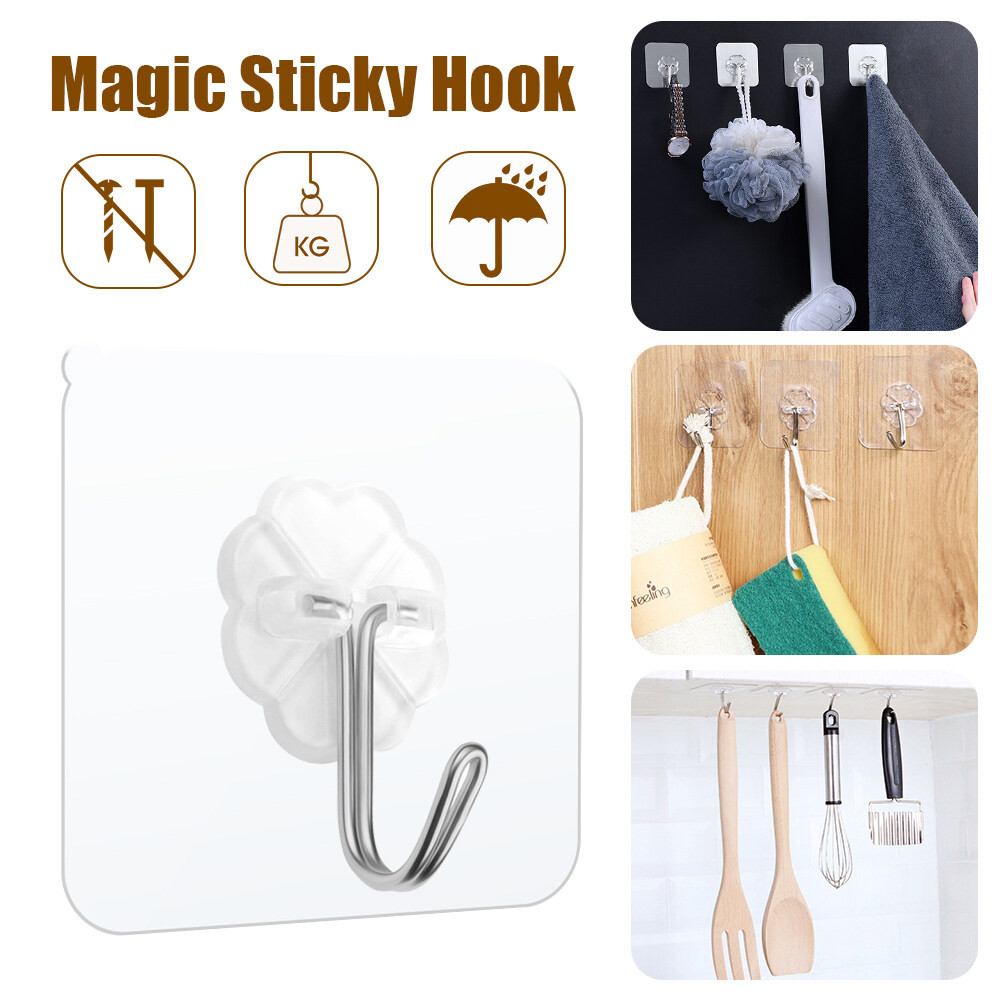 10pcs Transparent Wall Hooks Holder Self Adhesive Door Wall Hangers ...