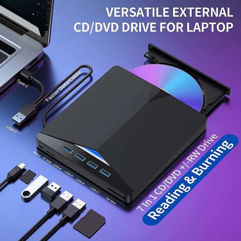 Yy 7 In 1 USB 3.0 Type C External Blu-Ray Optical Drive With Sd/Tf Port ...