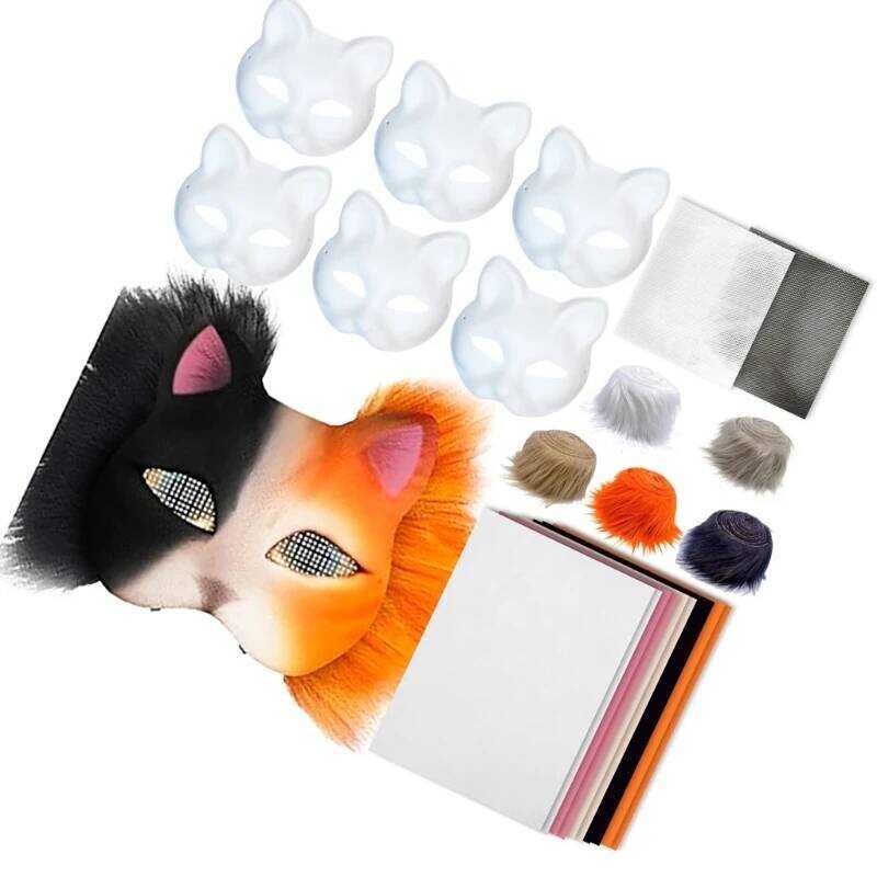 Cats Unpainted Masquerade Halloween Party Mask With Plush Fabric ...