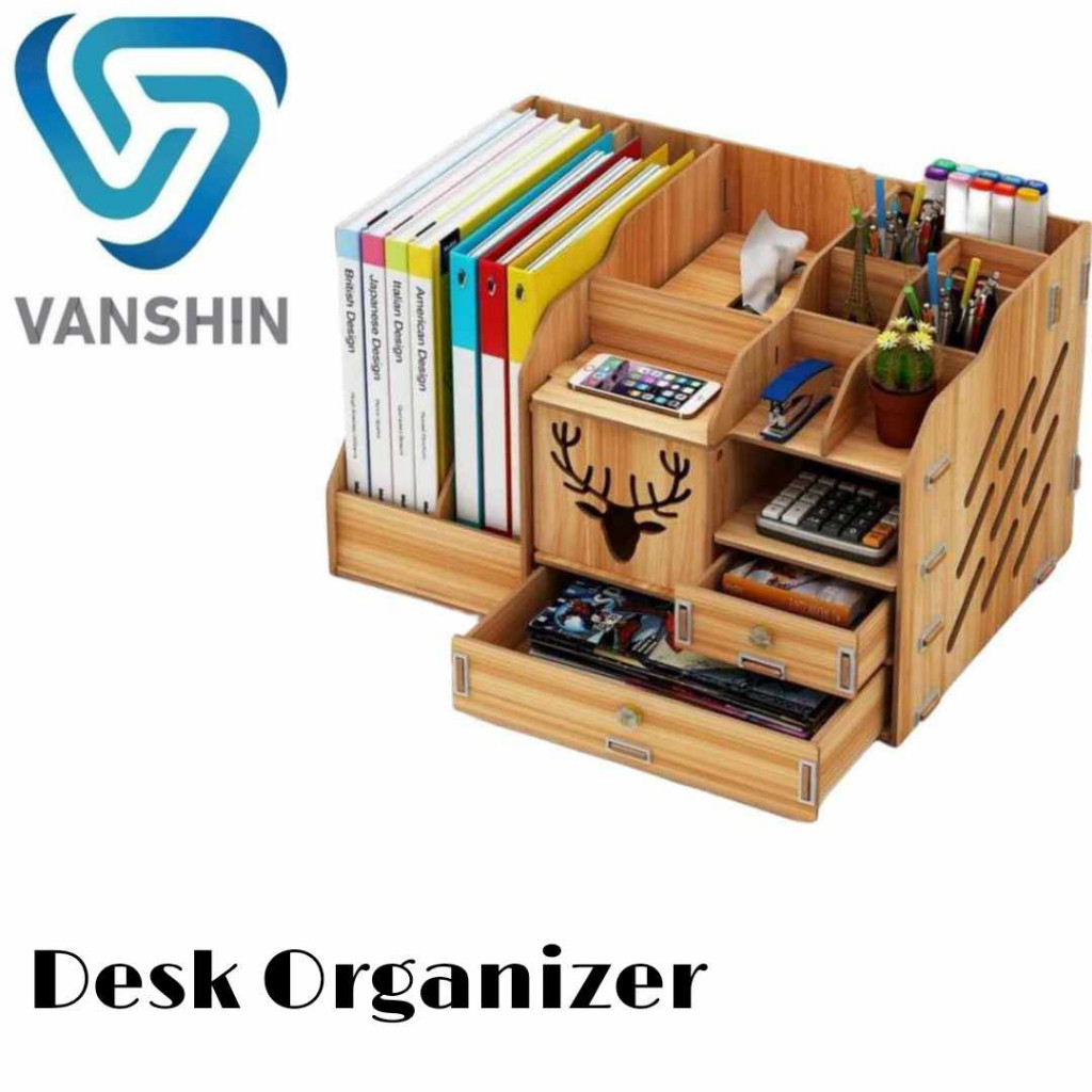 DIY Multifunction Wooden Desk Organizer Pen Holder Box Stationary ...