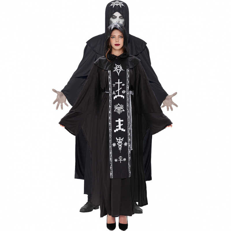 Halloween Adult Couple Wizard Robe Costume Evil Demon Vampire Outfit ...