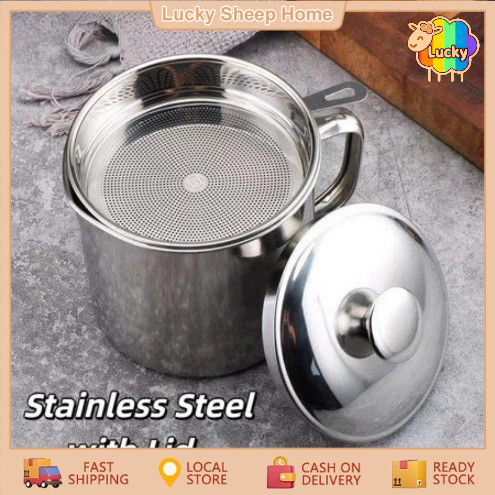 1.2L 304 Stainless Steel Oil Strainer Pot with Lid Filter Cooking Oil ...