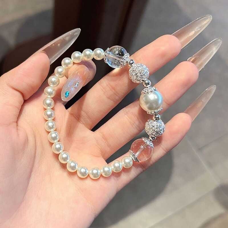 2025 Natural White Crystal Bracelet Matching Hollow Pearl Bracelet ...