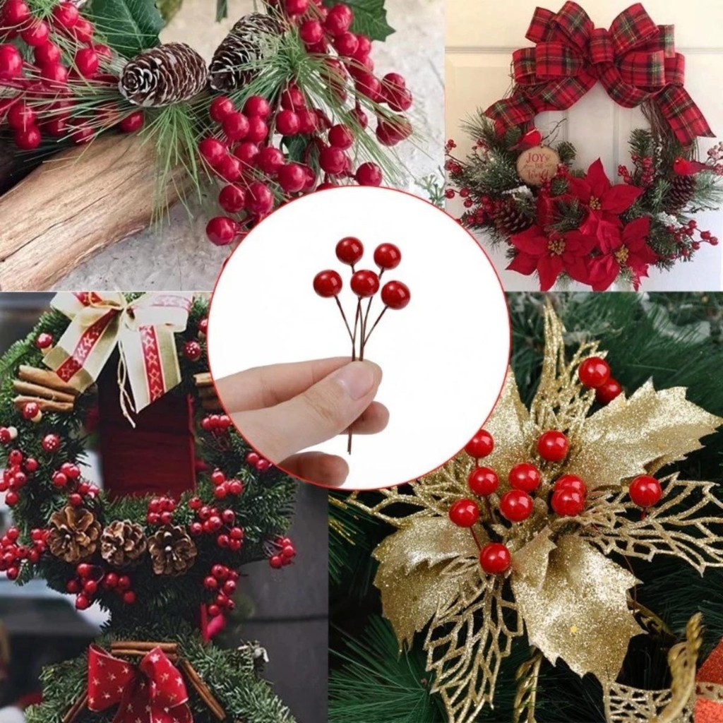 100Pcs Christmas Artificial Small Berries Xmas Home Decor DIY Pearl ...