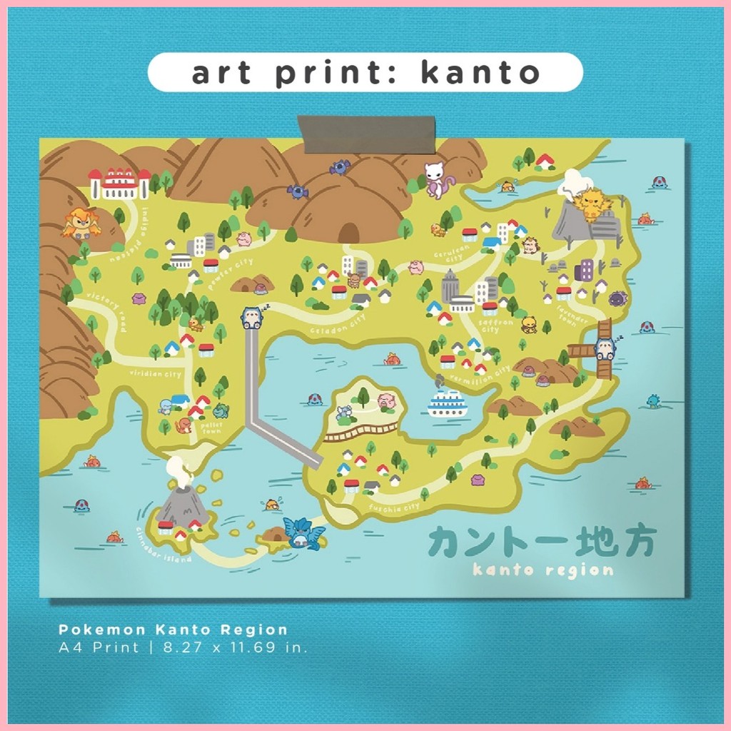 Pokemon: Kanto Region Map Art Print (A4 size) | Shopee Philippines