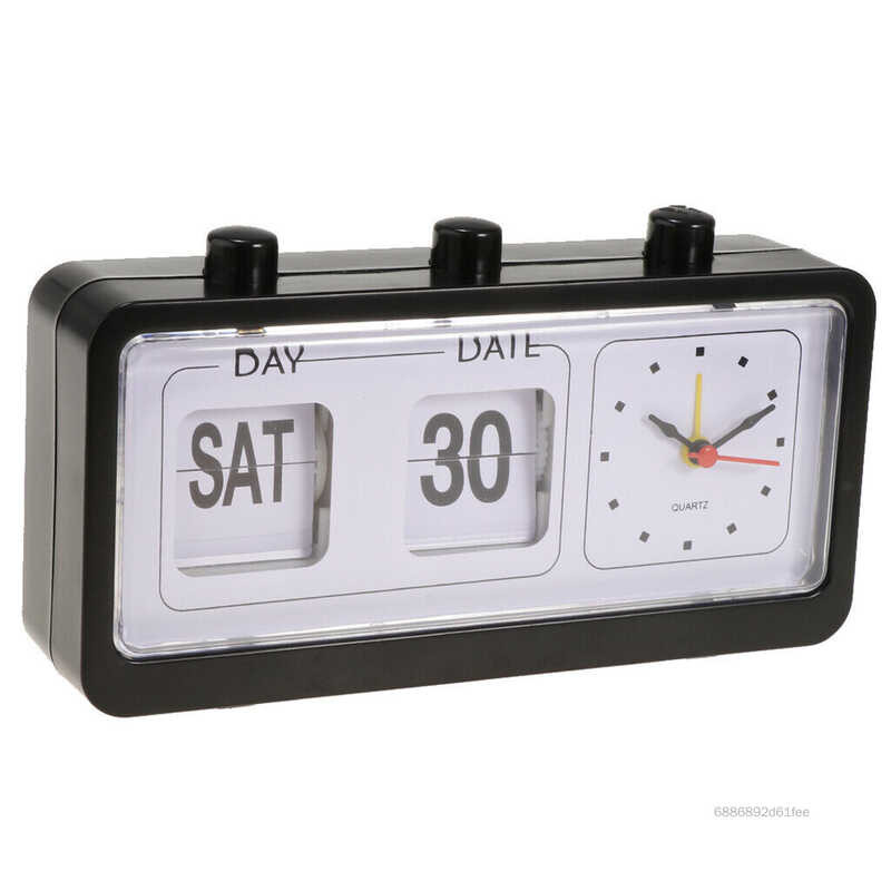 Retro Calendar Flip Bedside Square Clock With 3 Press Button Household ...