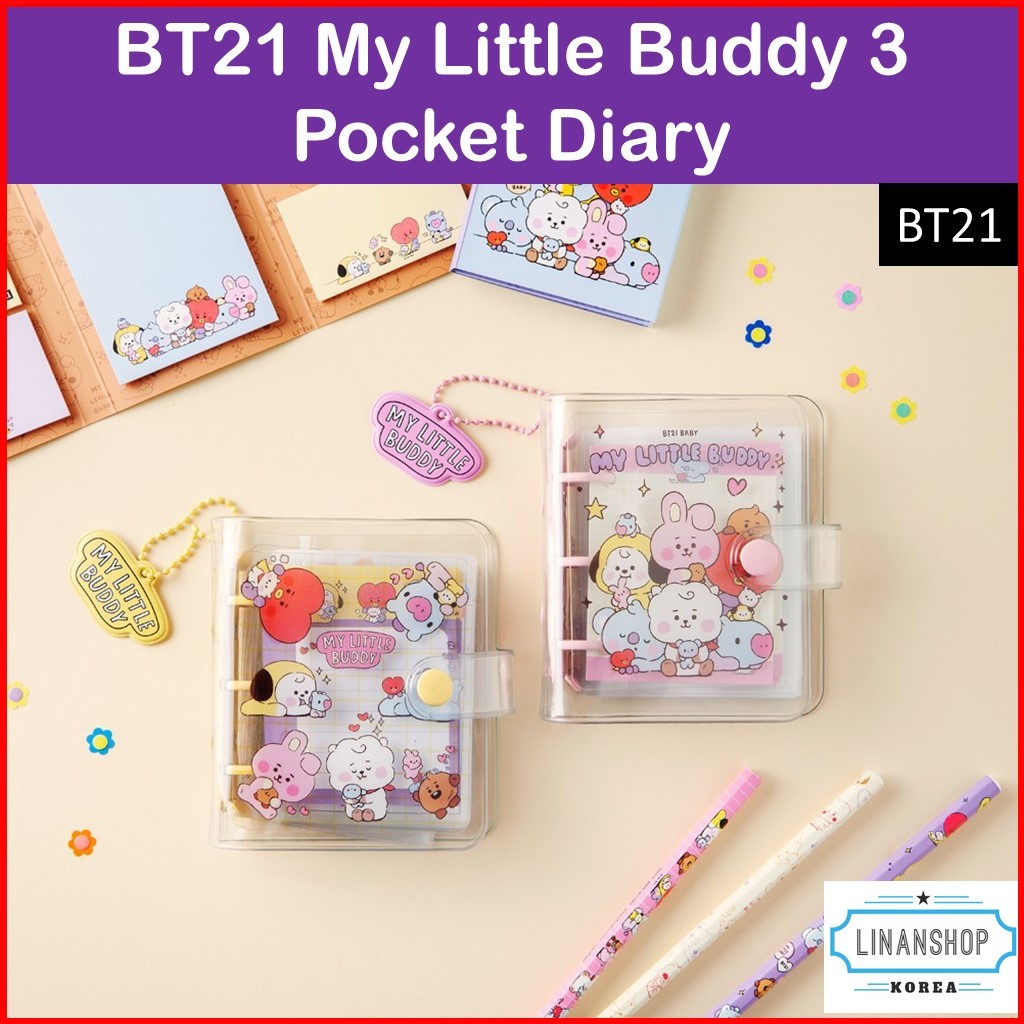 KOREA BT21 Goods My Little Buddy 3 Pocket Diary Planner (Pink / Yellow ...