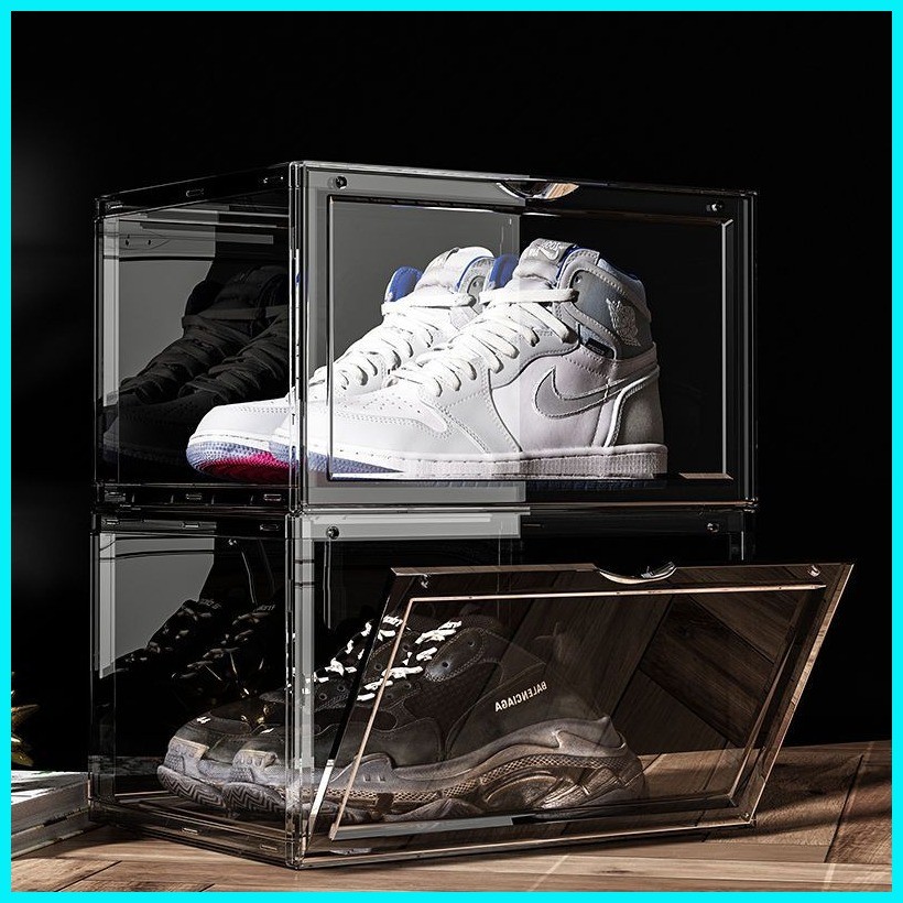 Acrylic shoe box Magnetic front drop shoe box Stackable large sneaker ...