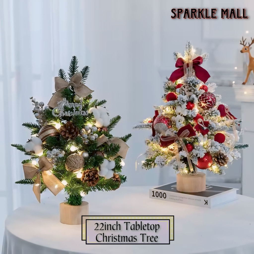 Mini Christmas Tree Decor With LED Lights Ball and Top Star Small Xmas ...