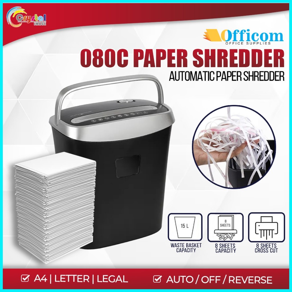Officom 080C Automatic Paper Shredder 8 Sheets Cross Cut 15 Liter ...