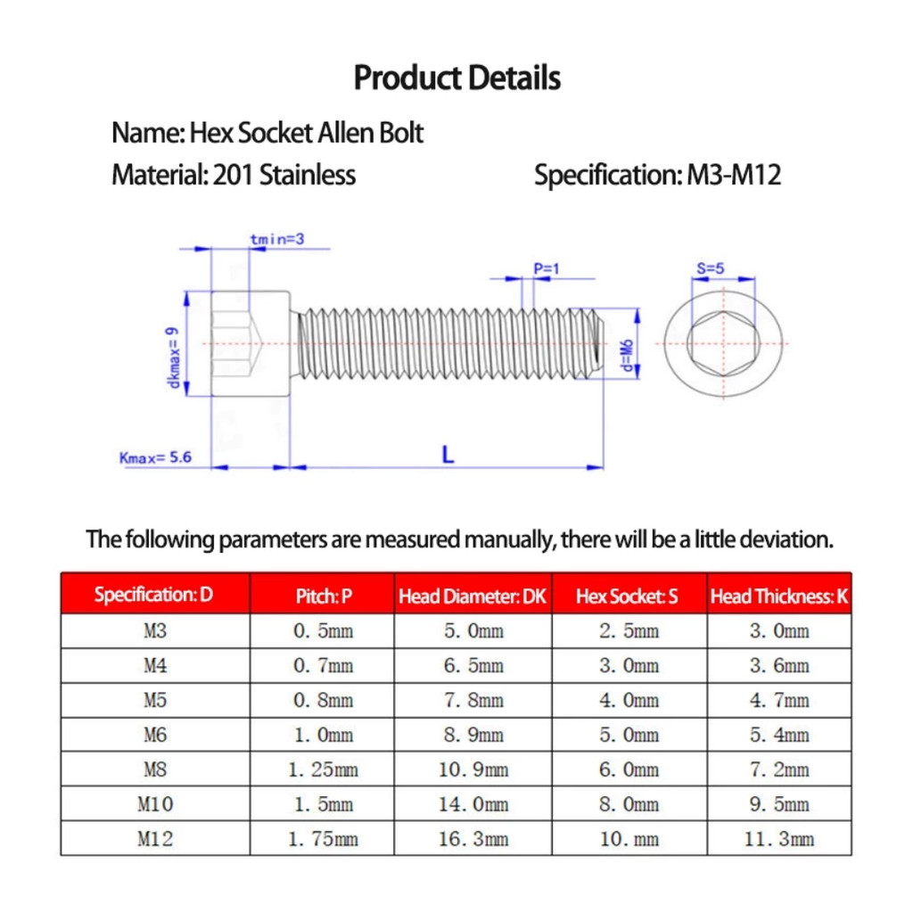 M3 Allen Bolt Stainless Steel 3mm Thread Socket Head Cap Screw Bolts ...