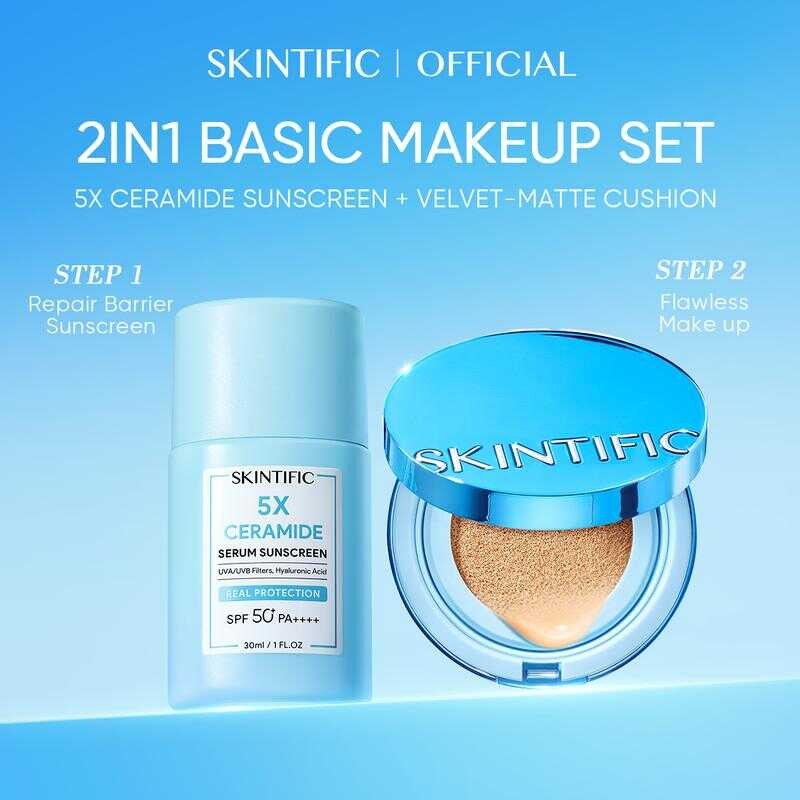 SKINTIFIC Veet Matte Cushion+5X Ceramide Sunscreen Combo FDA Approved ...
