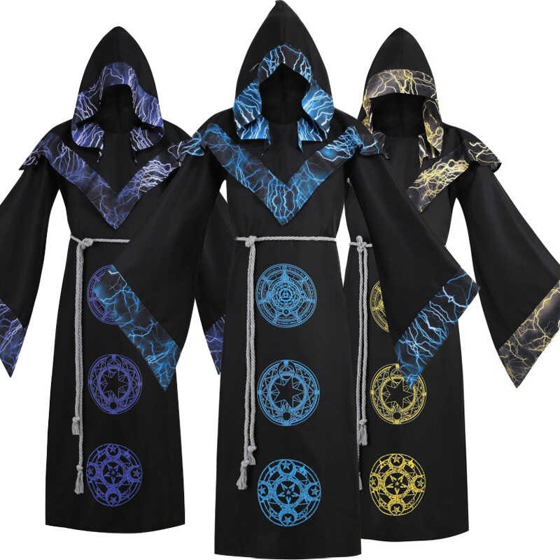 Halloween Medieval Wizard Robe Dark Wizard Hooded Cloak Cloak ...