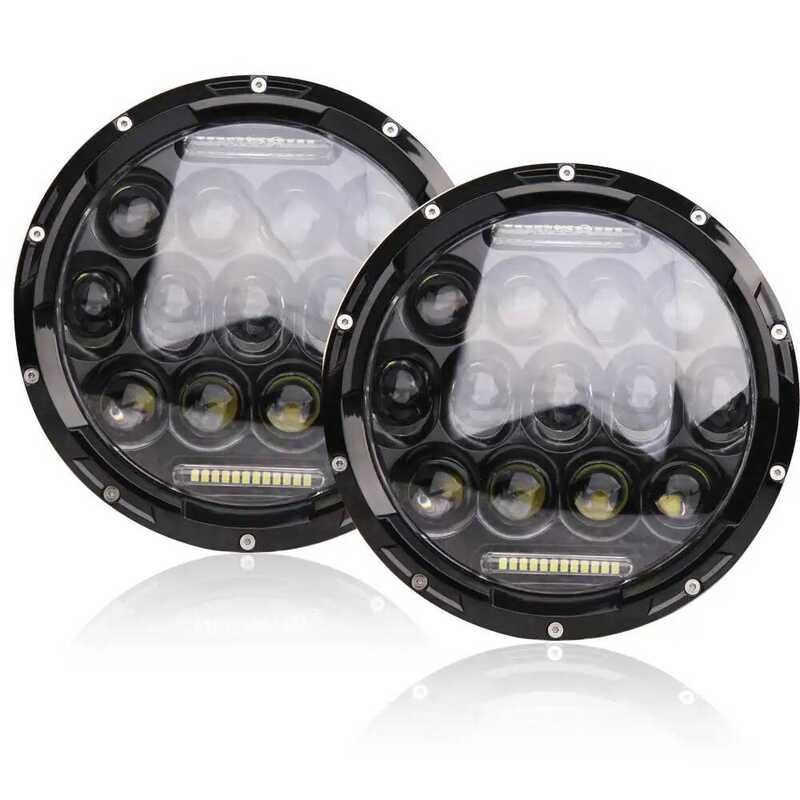 Round 7" Headlights White / Amber Turn Signal For Hummer H1 H2 H3 LED ...