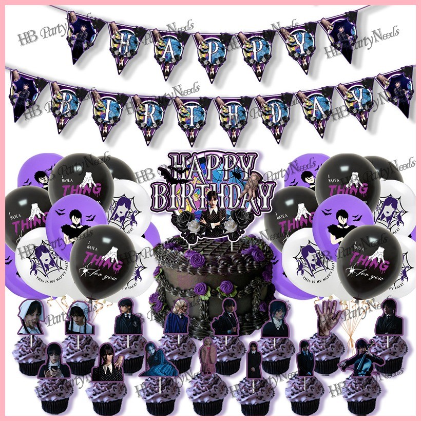 Wednesday Addams Birthday Theme Party Decor Tableware Banner Paper ...