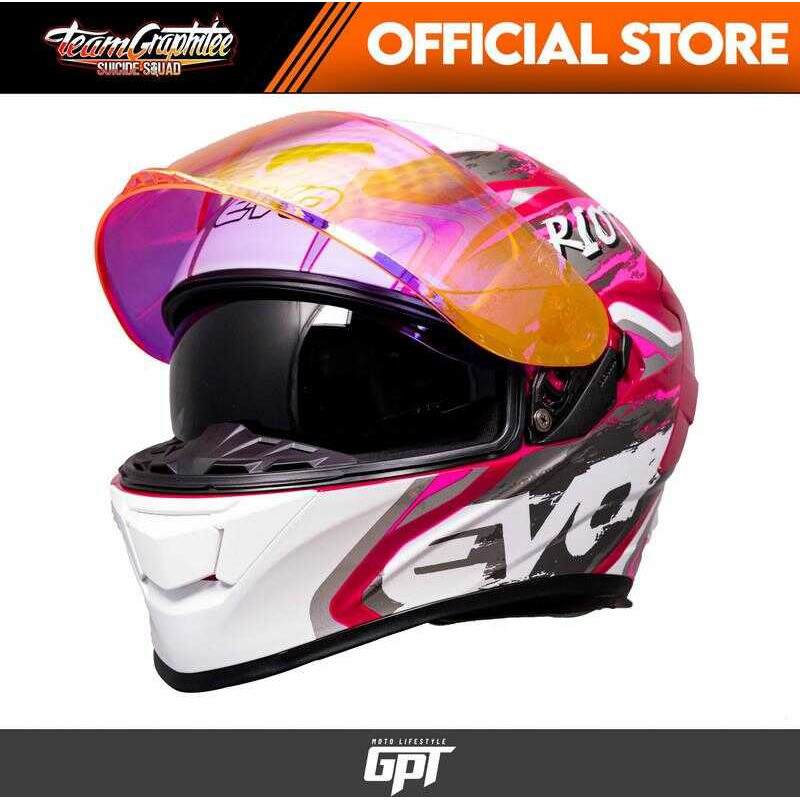 EVO Gt-Pro Riot REVO LENS Full Face Dual Visor Helmet With Free Clear ...