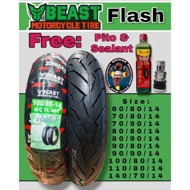 BEAST FLASH P6240 TUBELESS TIRE SIZE 13 & 14" FOR Click, Beat, Aerox ...