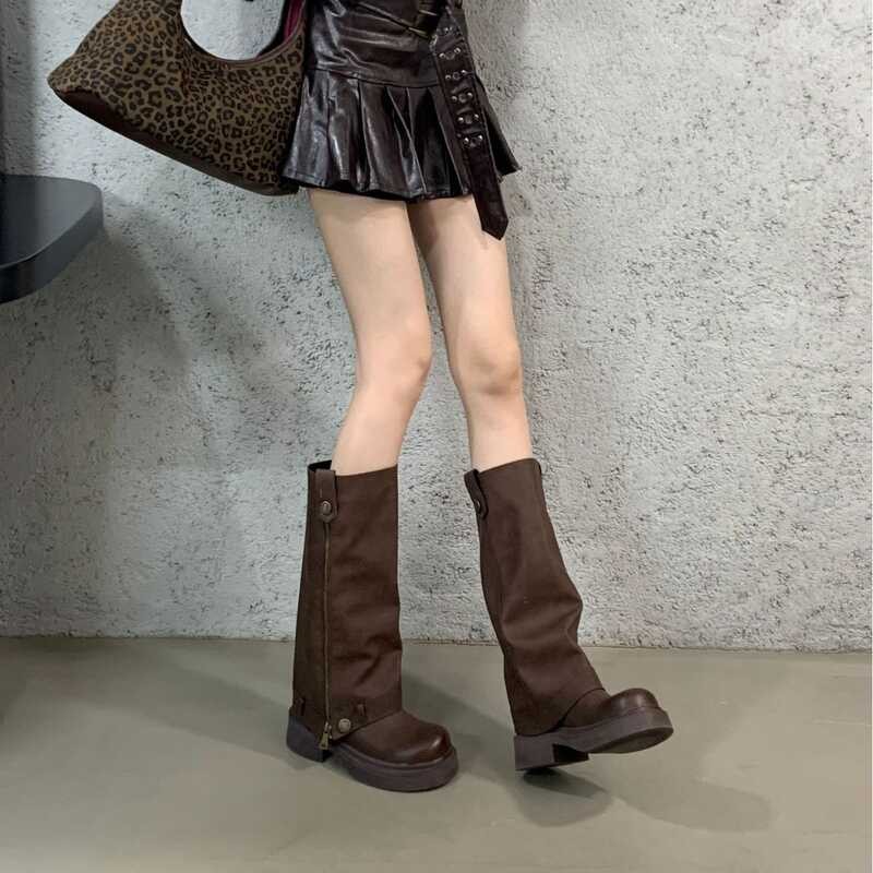 66 Chunky Heel Bootcut Boots Long Boots Women 2025 Autumn Winter New ...
