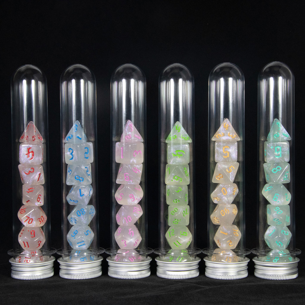 7pcs DND Dice Set Glitter Polyhedral Dice with Storage Tube for DND RPG ...
