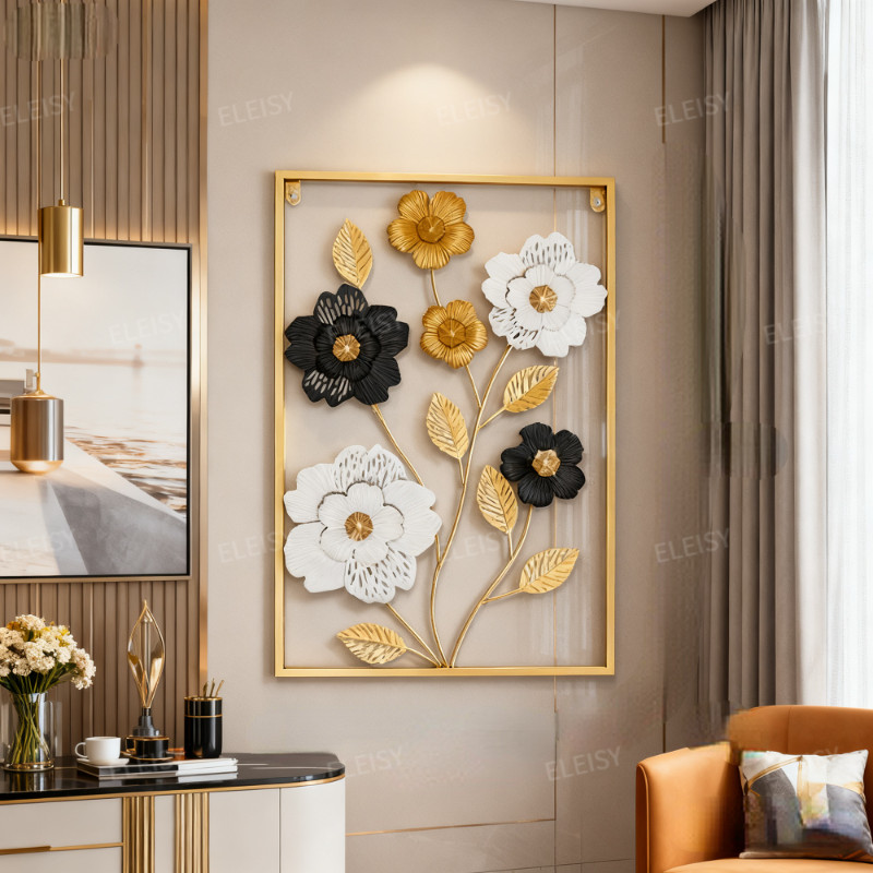 Metal Flower Wall Decor Wall Decoration Golden Frame Home Living Space ...