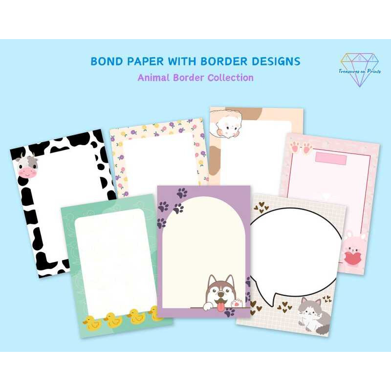 Short Or A4 One Bond Paper With Animal Border Designs 5Pcs Per Order ...