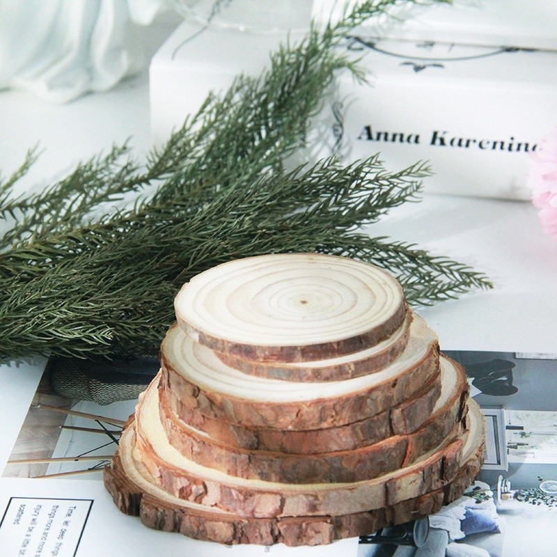 Unfinished Natural Wood Slices Pine Wood Round Tree Bark Log Disc ...