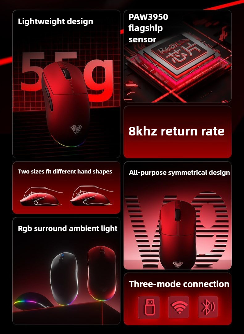 AULA V9 PRO Ultra Mouse Esports Three Mode Wired/Bluetooth/2.4GHz ...