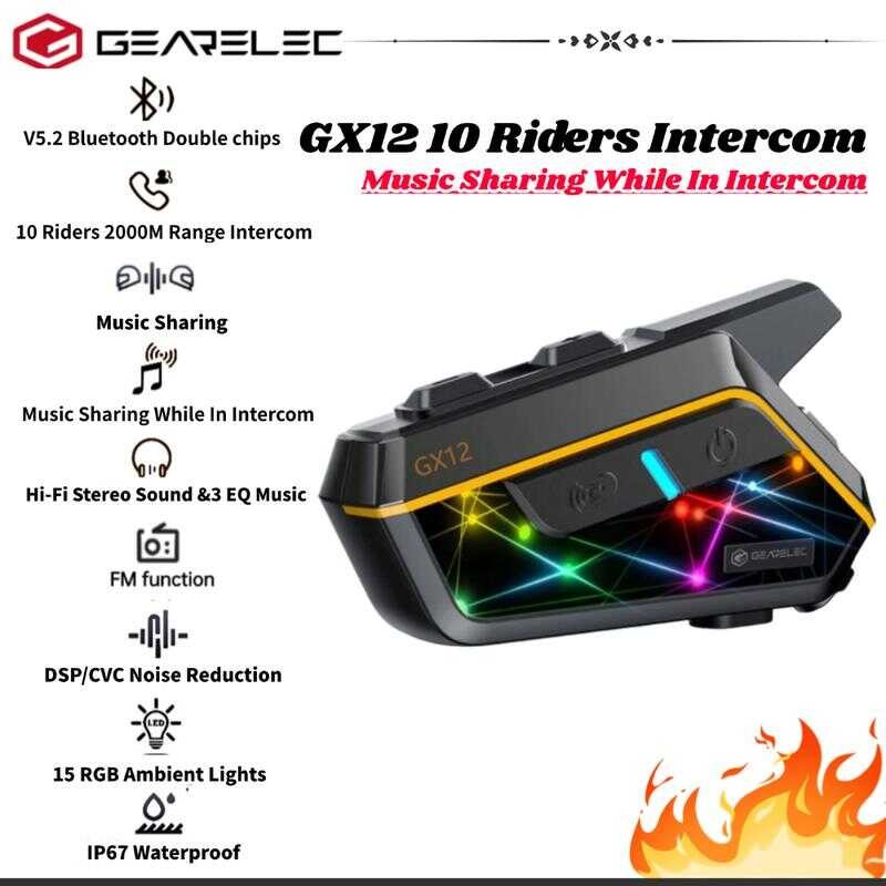 GEARELEC Gx12 Motorcycle Helmet Intercom Headset For Music Sharing ...