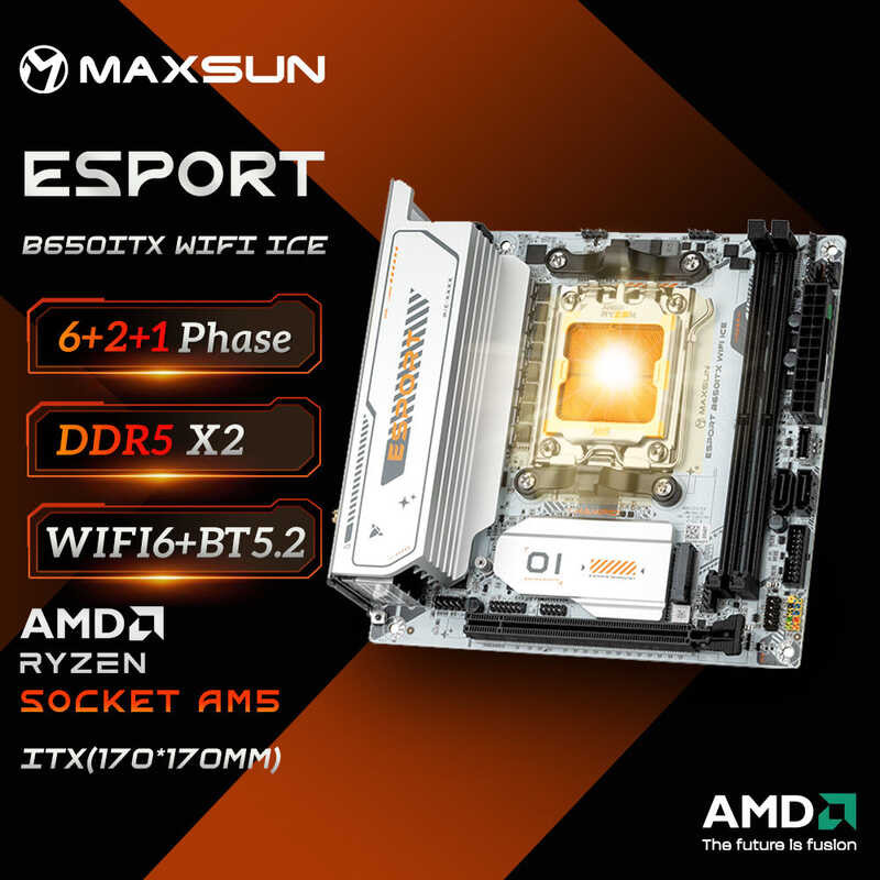 Tt MAXSUN B650m Motherboard ITX AMD Ryzen Am5 Ddr5 Supports 4800/5200/5600-8000 (Oc+) Memo ...