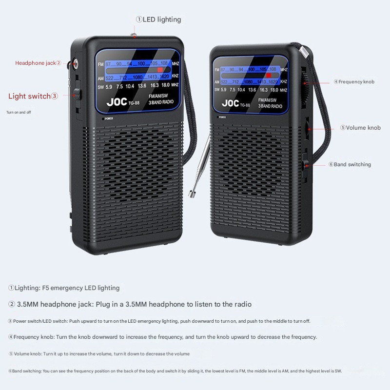 Radio FM AM SW Radio Built-in Speaker Pointer Pocket Radio with HD ...