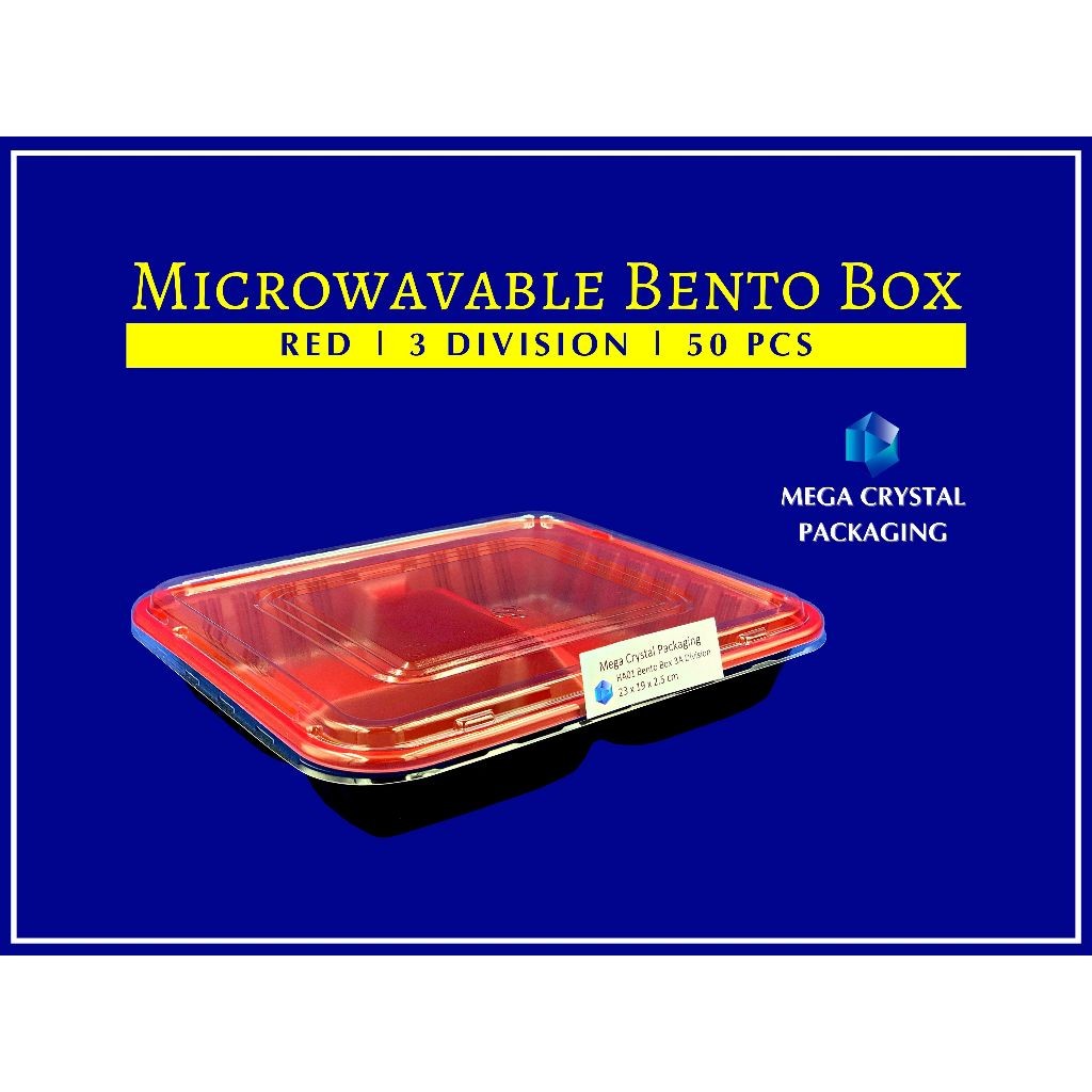 [ 50 Pcs ] Japanese Microwavable Bento Box 3 Division Red inside ...