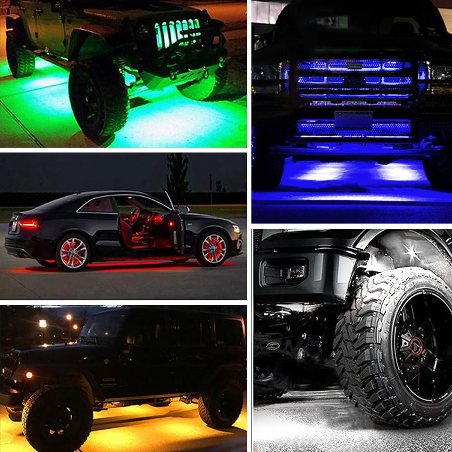 Waterproof 12V LED Rock Lights Kit Underbody Underglow Trail Rig ...